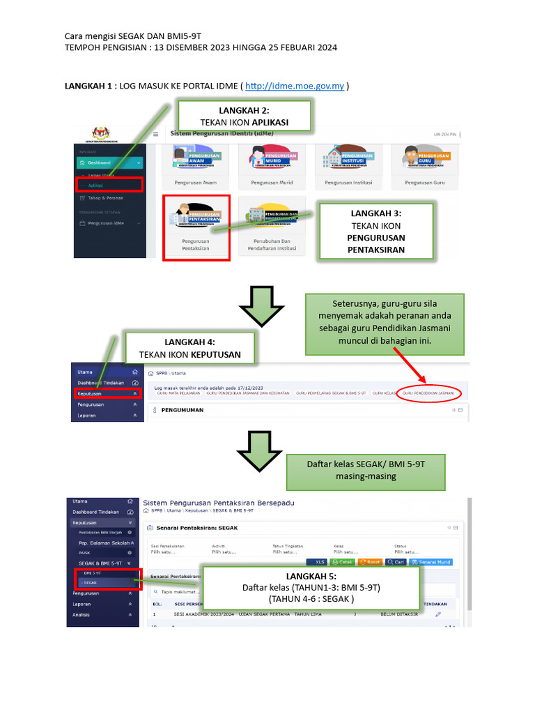 Panduan Isi SEGAK dan BMI di IDME | PDF