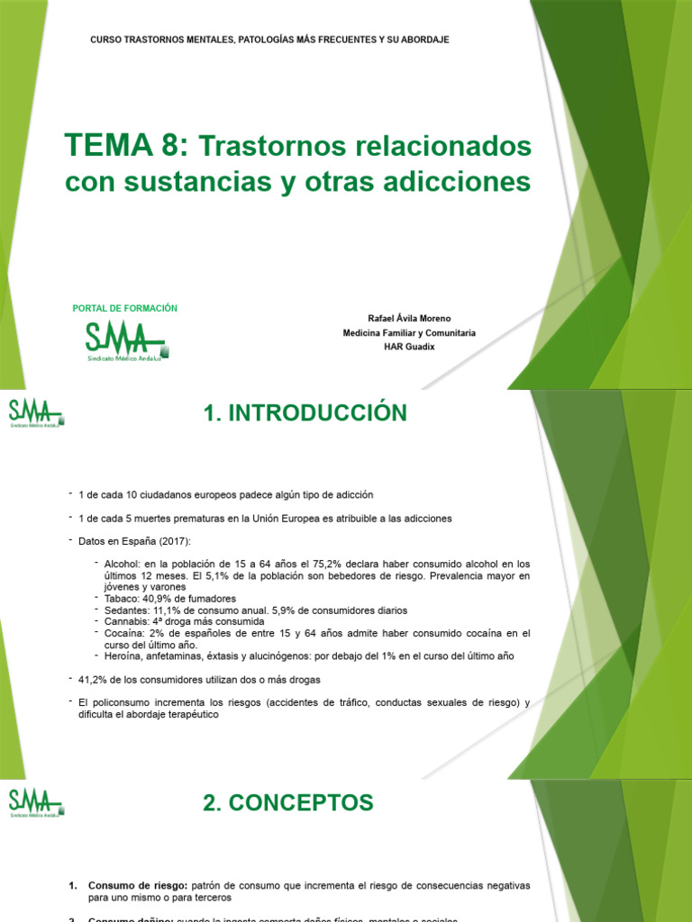 Tema 8. T. Relacionados Con Sustancias y Otras Adicciones | PDF | Despachador de drogas | Drogas