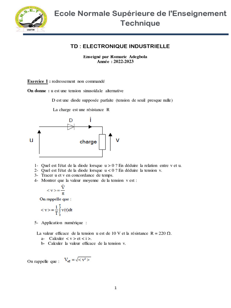 TD Electronique - Industrielle | PDF