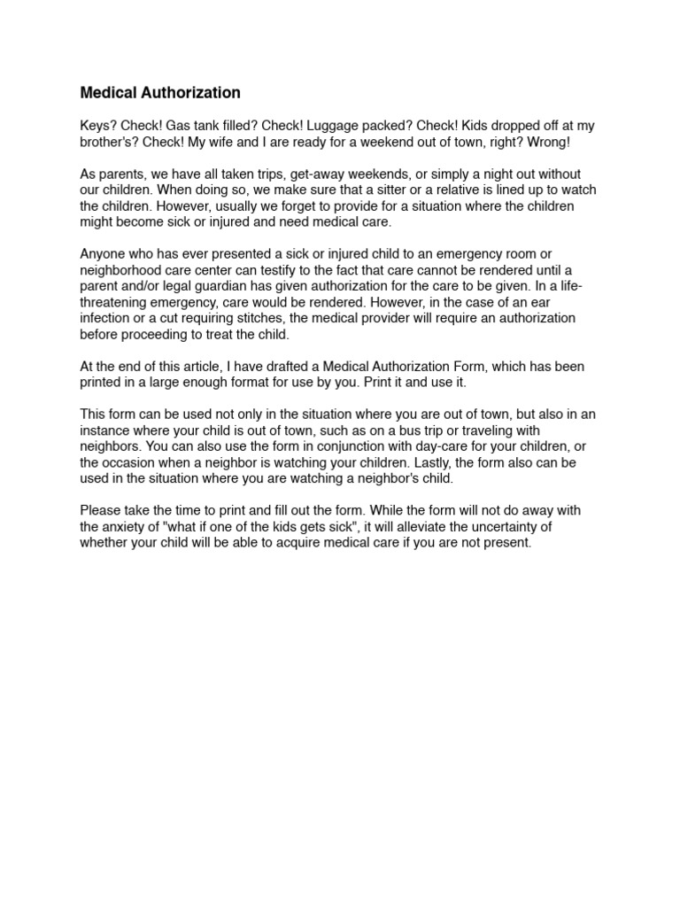 Medical Authorization Form | PDF | Self-Improvement