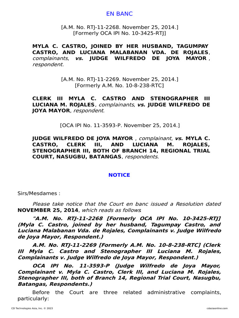 Judge Misconduct Case: Myla Castro vs. Mayor | PDF
