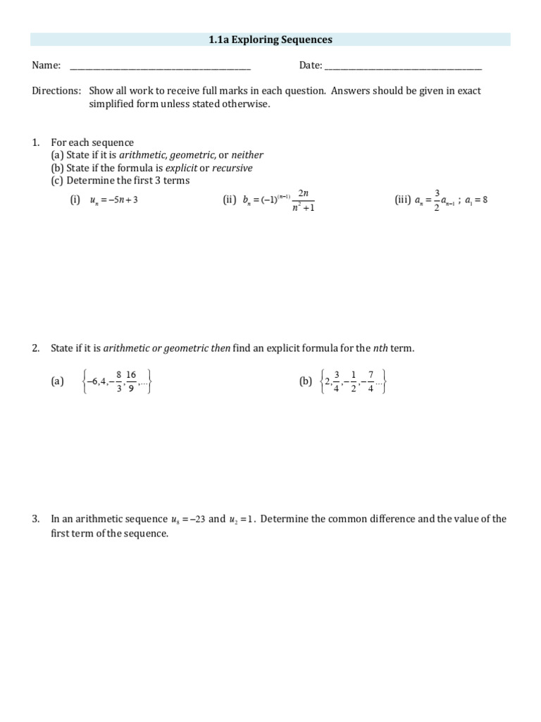 1.1a Sequences Explored | PDF