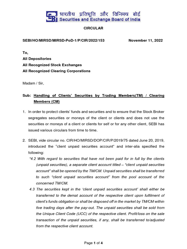 SEBI Circular - CUSPA | PDF