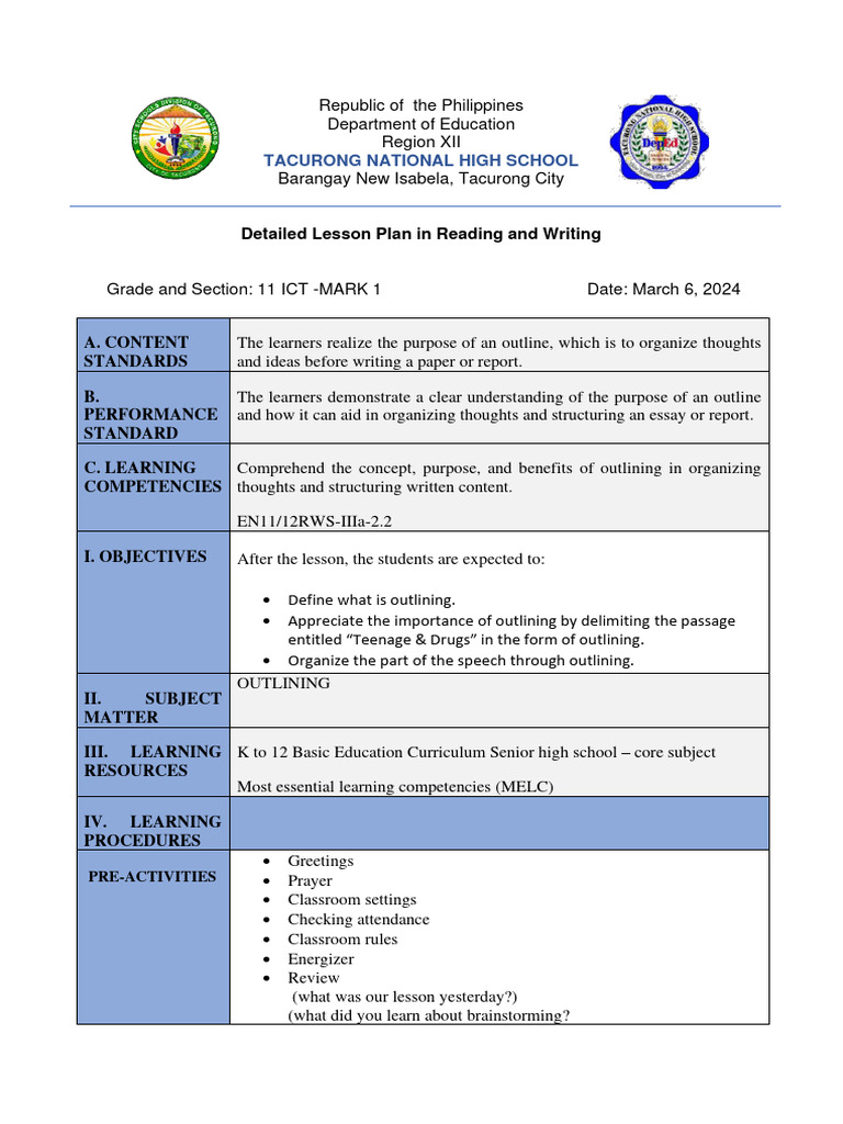 Outlining LP 4TH DEMO | PDF | Linguistics | Syntax