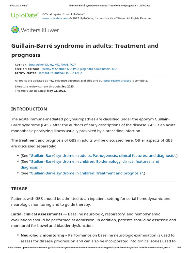 Guillain-Barré Syndrome in Adults - Treatment and Prognosis - UpToDate | PDF | Analgesic ...