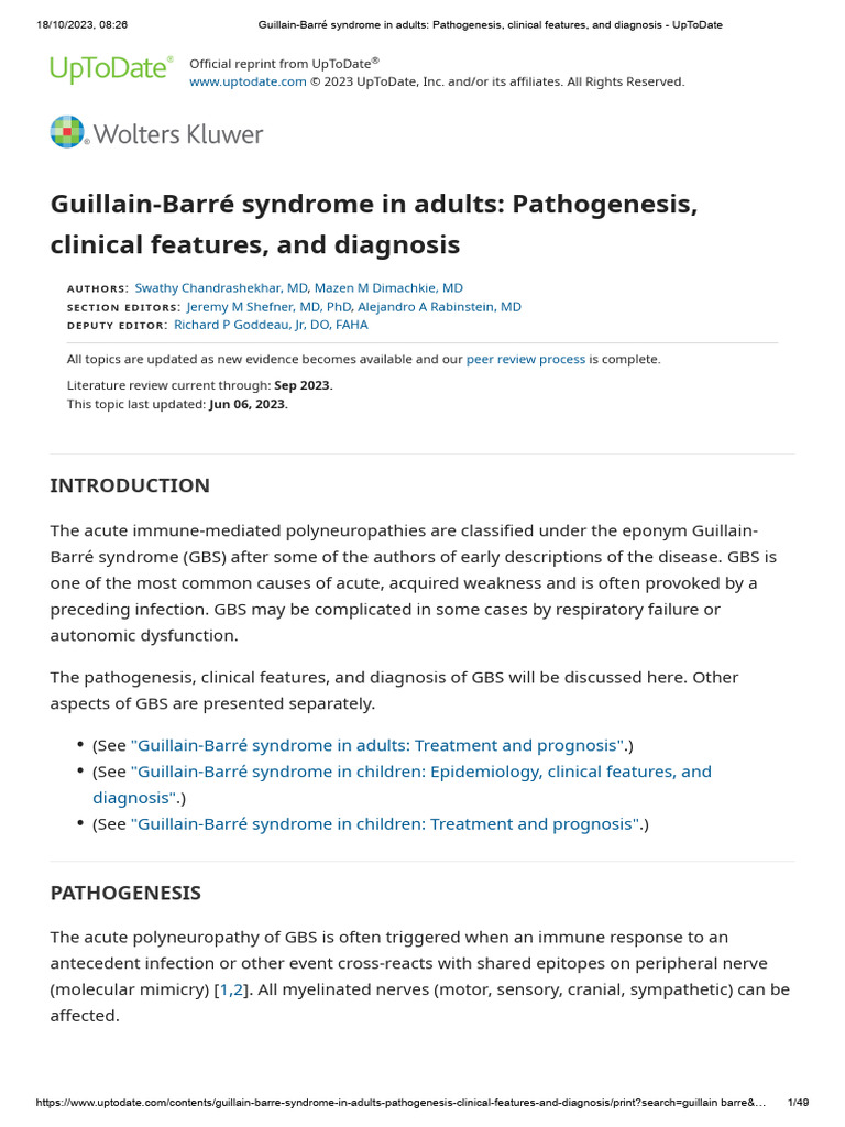 Guillain-Barré Syndrome in Adults - Pathogenesis, Clinical Features, and Diagnosis - UpToDate ...