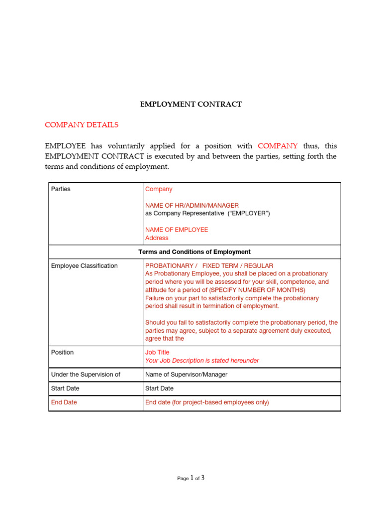 Employment Contract | PDF | Employment | Overtime