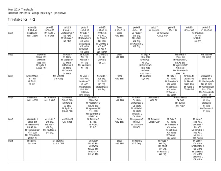 CBC Bulawayo 4-2 Timetable | PDF