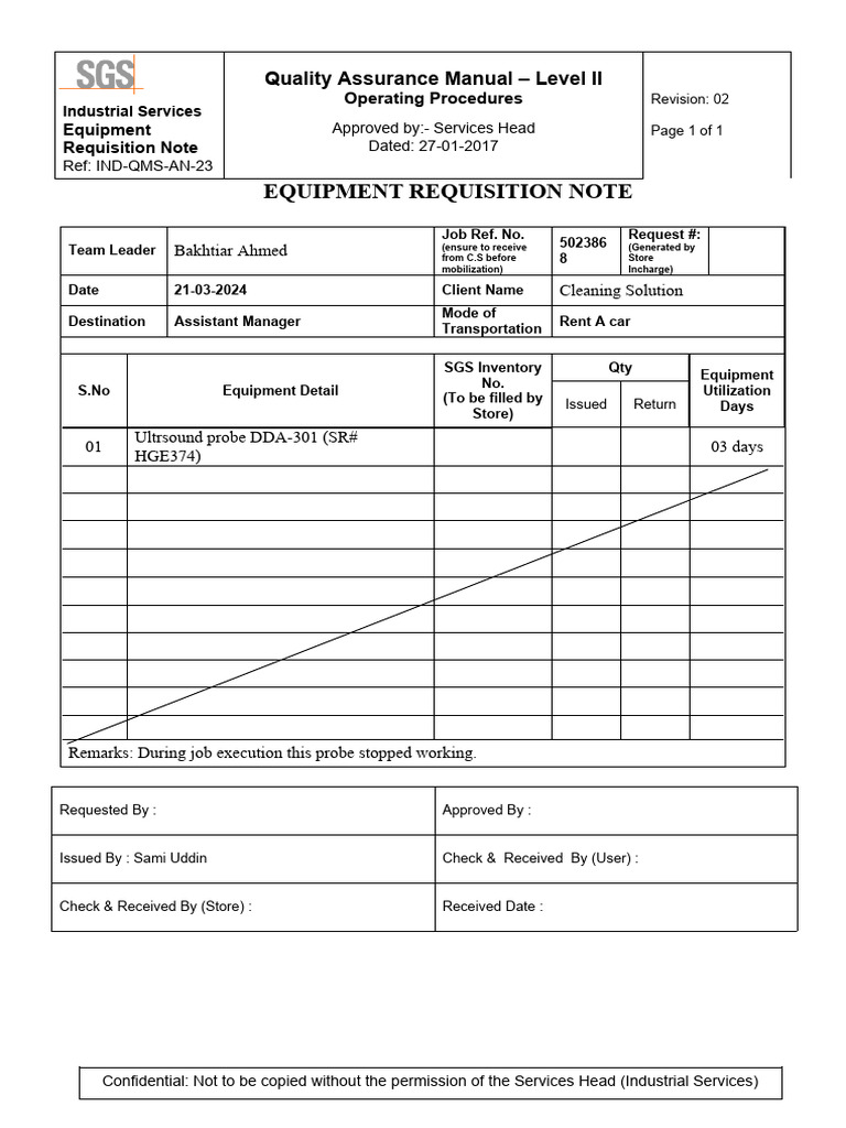 Equipment Requisition Note Template | PDF | Information Technology ...