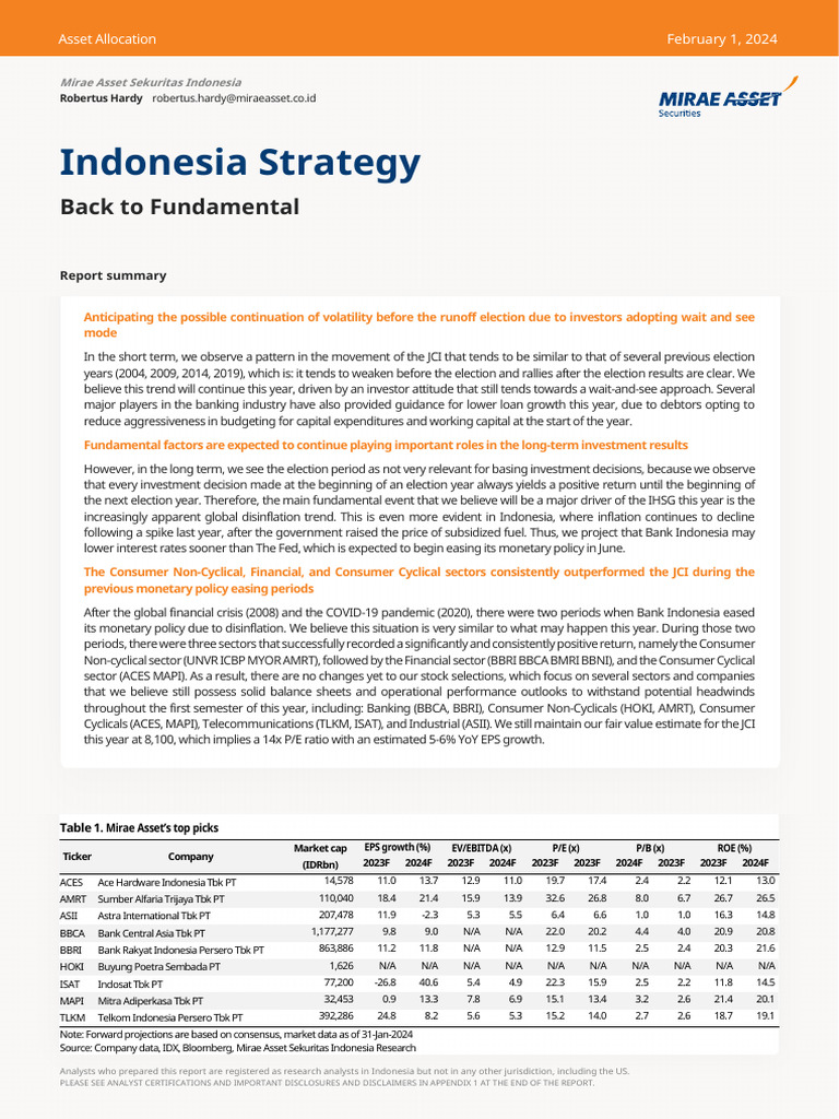 Mirae Asset Indonesia Strategy Back To Fundamental | PDF | Inflation ...