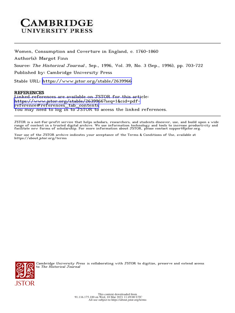 Women, Consumption and Coverture in England, C. 1760-1860 | PDF ...