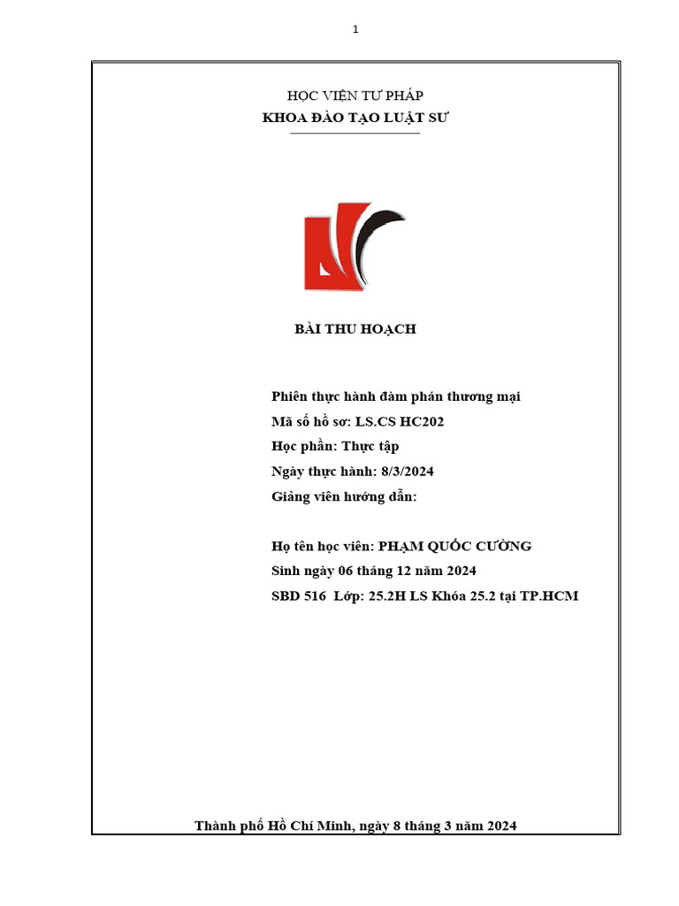 THU HOẠCH THỰC TẬP LS4, HS LS.CS HC202 | PDF