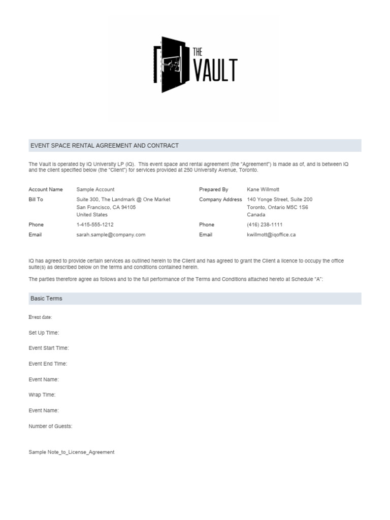GWA Sample Event Space Rental Agreement | PDF | Indemnity | Liability ...