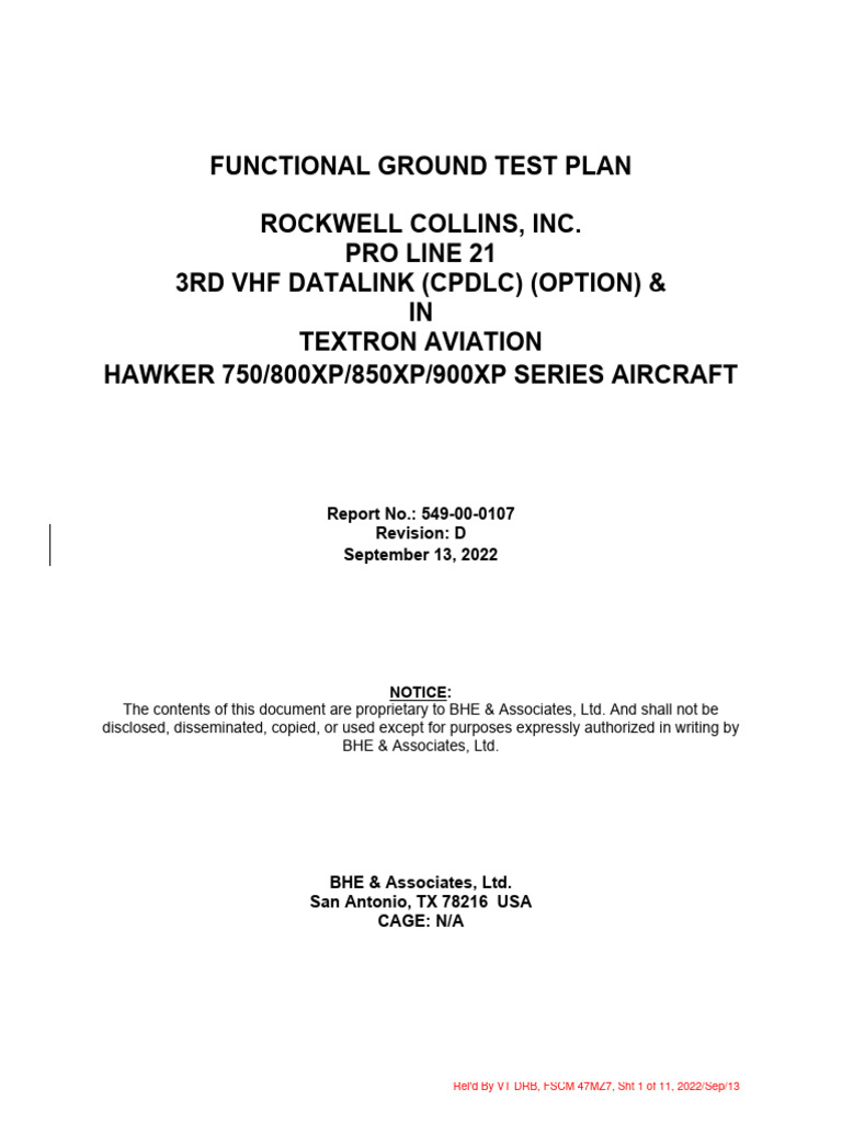CPDLC Ground Test Plan for Hawker Aircraft | PDF | Aviation | Aviation ...