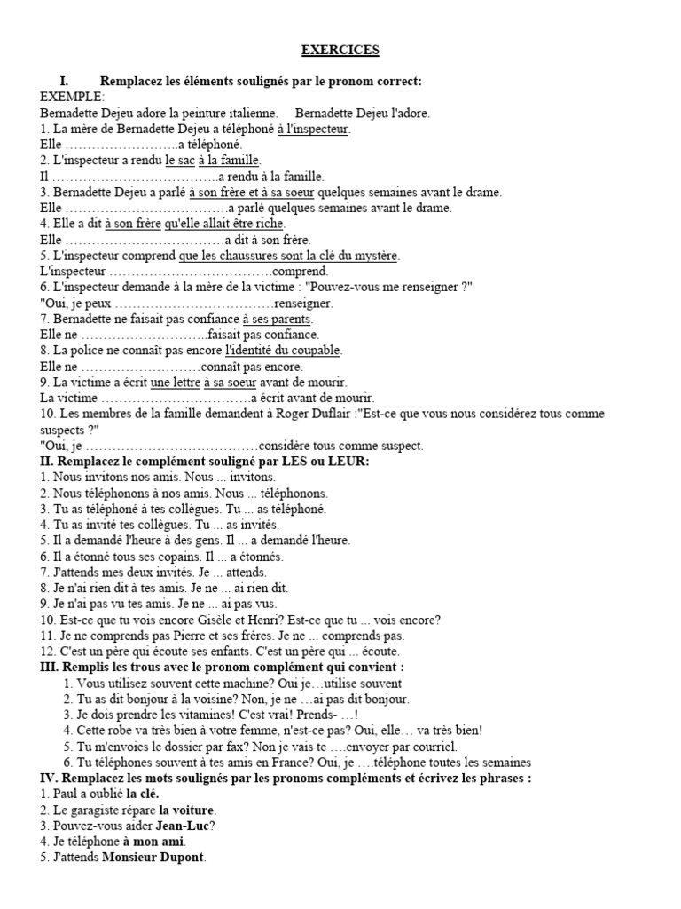 Exercices de pronoms en français | PDF | Pronom | Linguistique