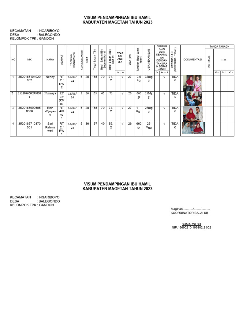 Mar Gandon Visum Pemantauan Bumil 2023 | PDF