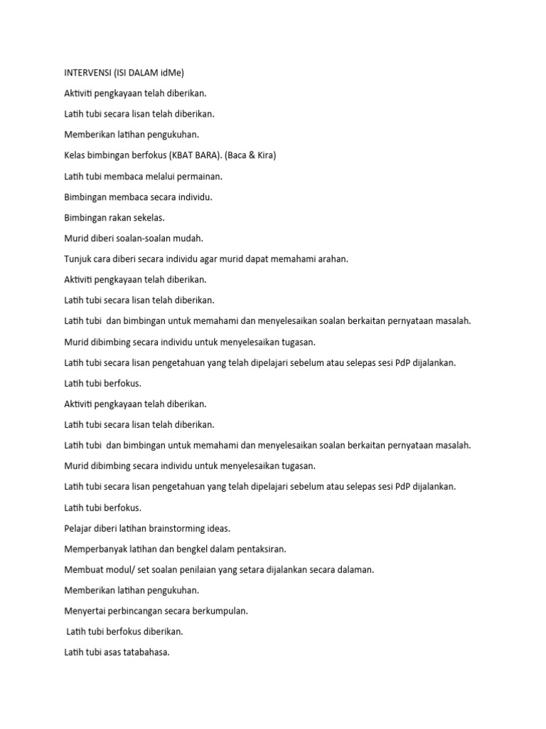 Intervensi (Untuk Isi Idme) | PDF