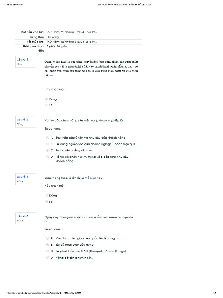 Quiz 1-Giới Thiệu Về QLSX | PDF