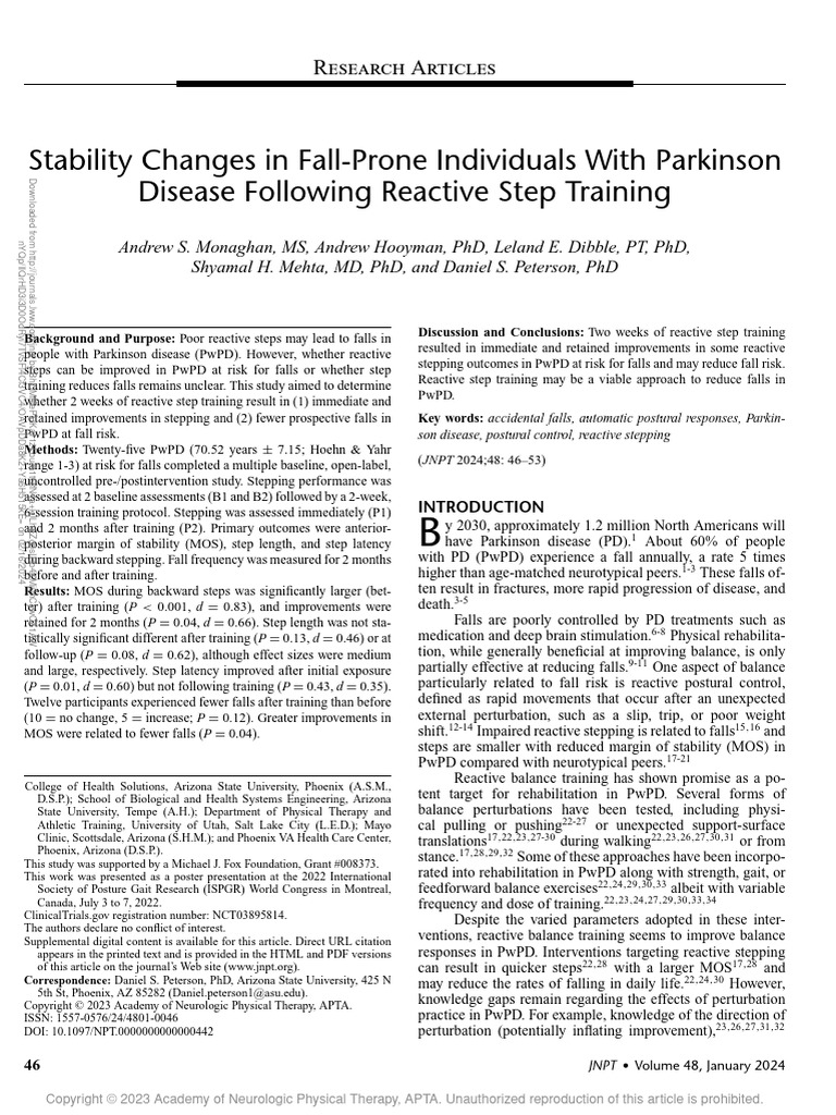 Stability Changes in Fall Prone Individuals With.7 | PDF | Self-Improvement