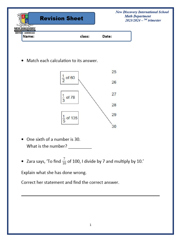 Revision Sheet Y5 | Download Free PDF | Decimal | Angle
