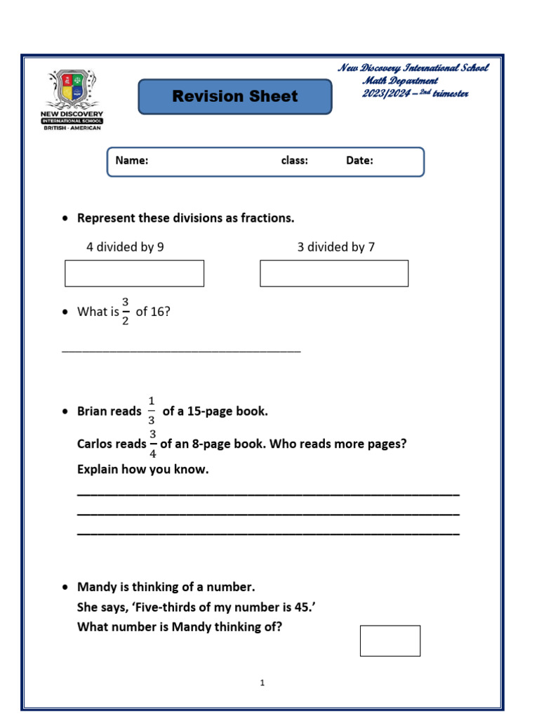 Revision Sheet Y6 | PDF