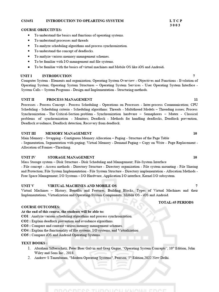 Os Syllabus | PDF | Process (Computing) | Operating System