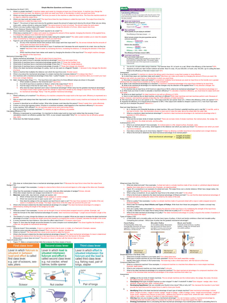 Simple Machine Worksheet Key | PDF | Lever | Machines