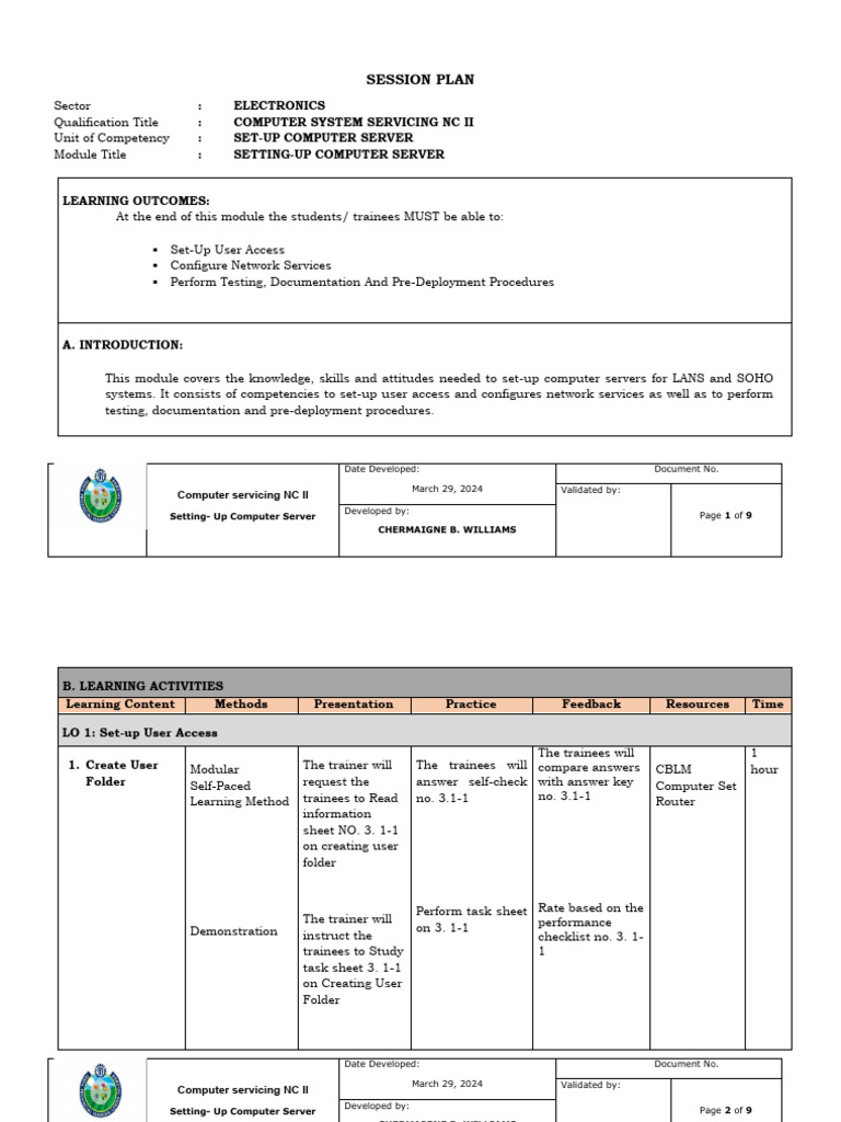 Session Plan Williams | PDF | Computer Network | Server (Computing)