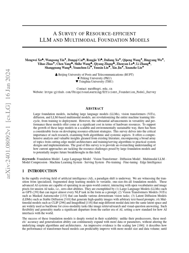 A Survey of Resource-Efficent LLM and Multimodal Doundation Models | PDF | Artificial ...