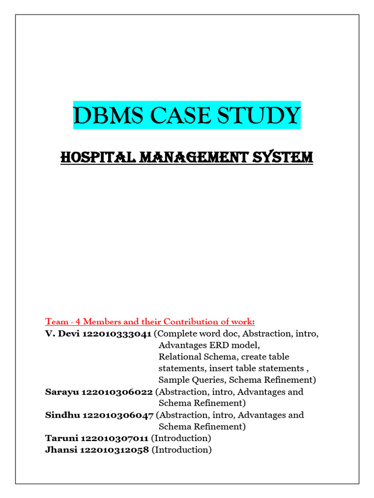 DBMS Case Study Hospital Management System | Download Free PDF ...
