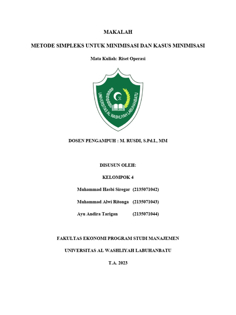 Makalah Kel 4 Riset Operasi | PDF | Metode & Bahan Ajar