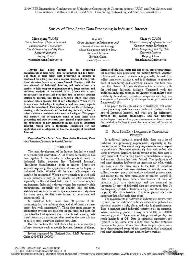 Survey Of Time Series Data Processing In Industrial Internet Pdf Data Databases