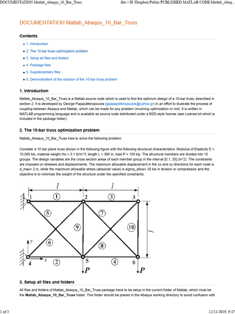 10 Bar Truss Matlab Code Pdf Directory Computing Computer File 