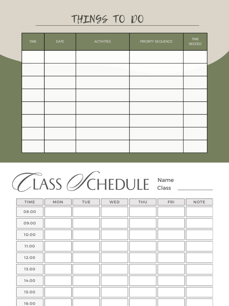 Grey Modern Class Schedule Print | PDF