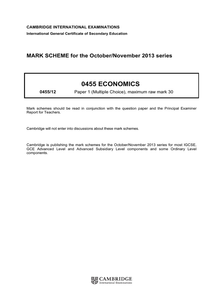 IGCSE Economics Mark Scheme 2013 | PDF