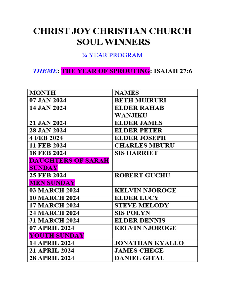 Church Program: Soul Winners 2024 | PDF | Religion & Spirituality