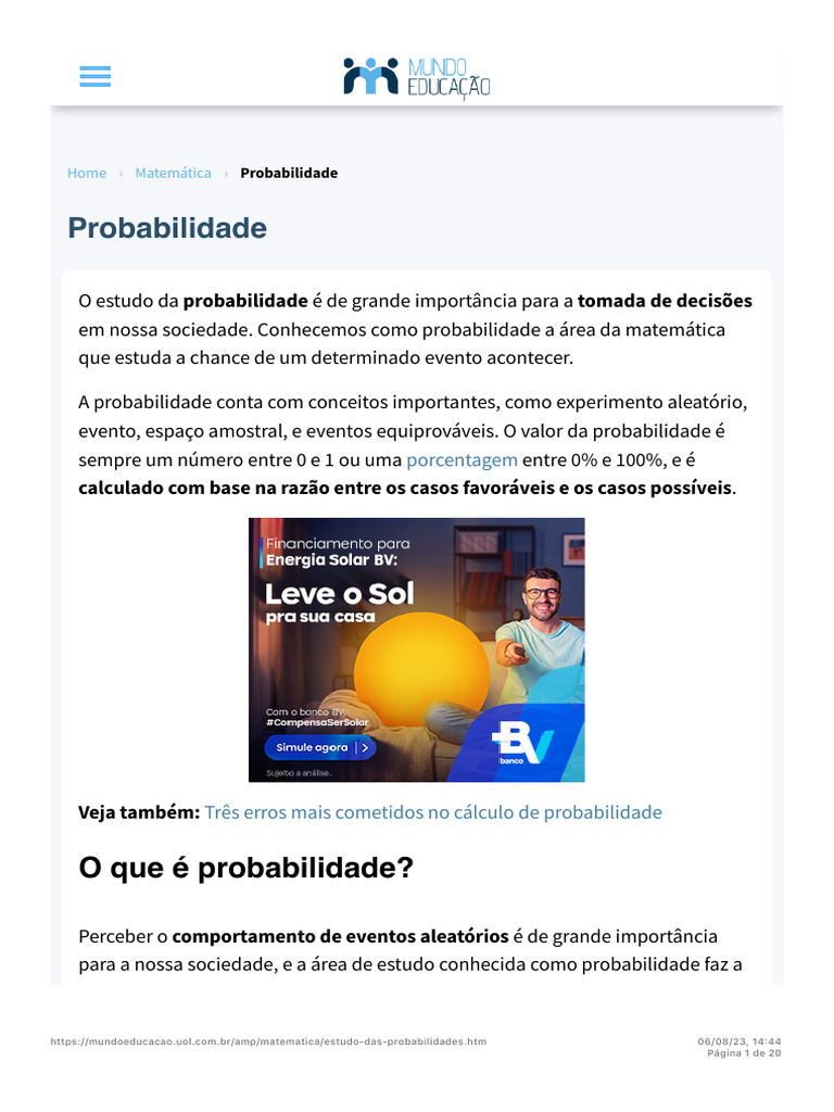 Probabilidade - o Que É, Conceitos, Como Calcular - Mundo Educação ...