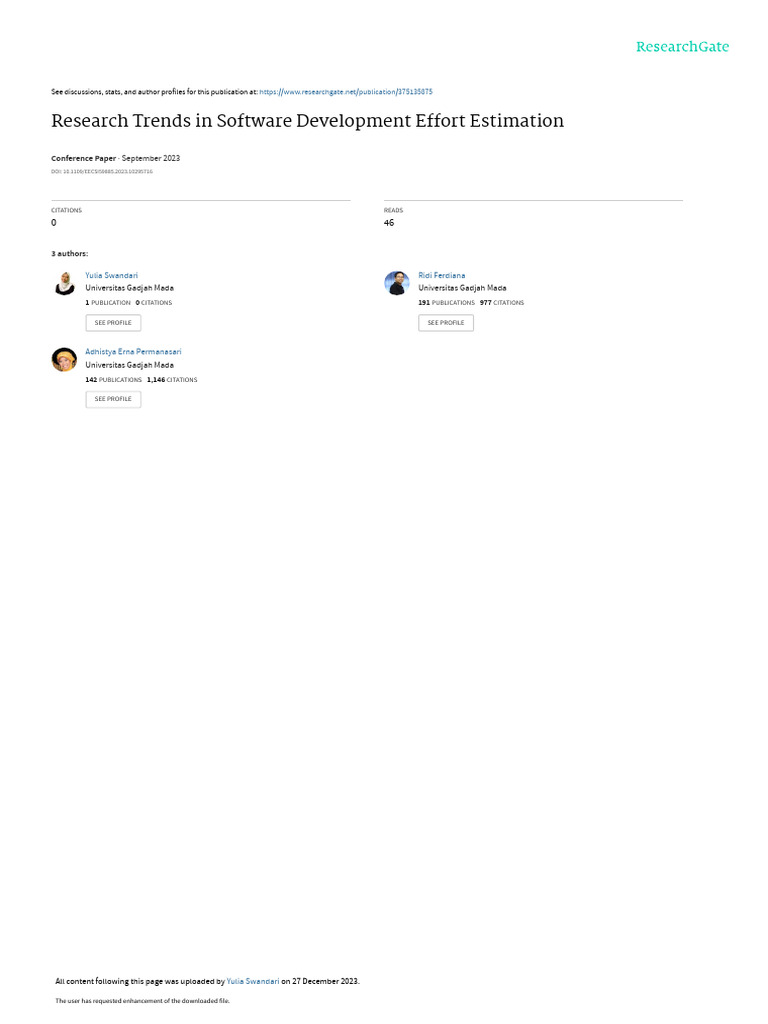 Research Trends in Software Development Effort Estimation: September ...