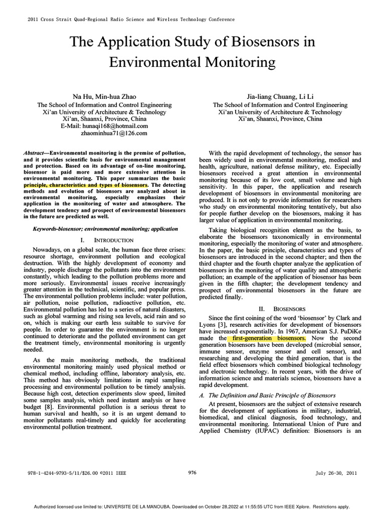The Application Study of Biosensors in | PDF | Biosensor | Water Pollution