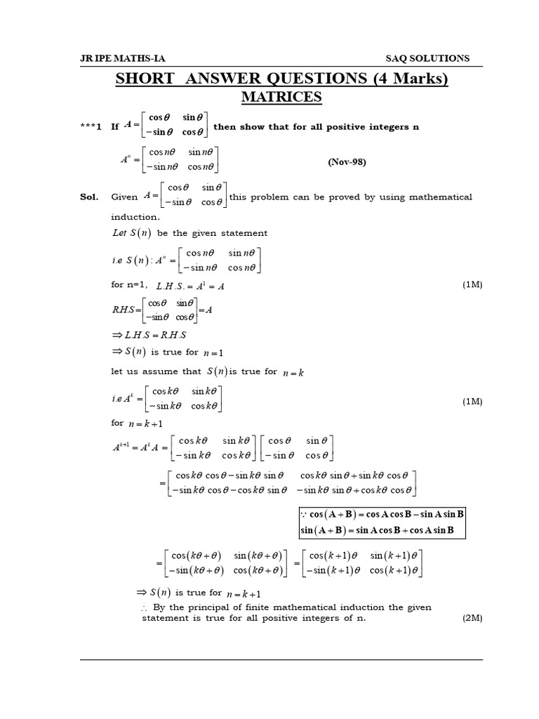 JR Maths-Ia Saq Solutions | PDF | Mathematical Objects | Algebra