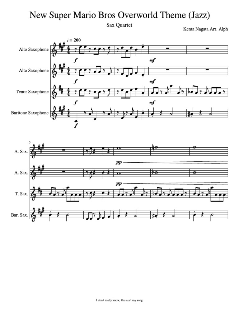 New Super Mario Bros Overworld Theme (Jazz) | PDF