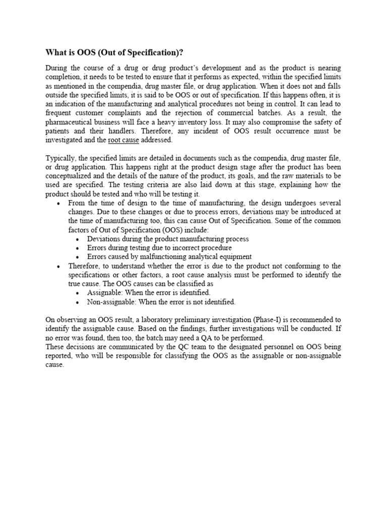 Understanding OOS in Pharma Quality Control | PDF | Specification ...