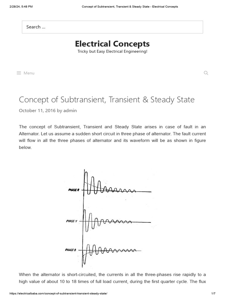 Concept of Subtransient, Transient & Steady State - Electrical Concepts ...