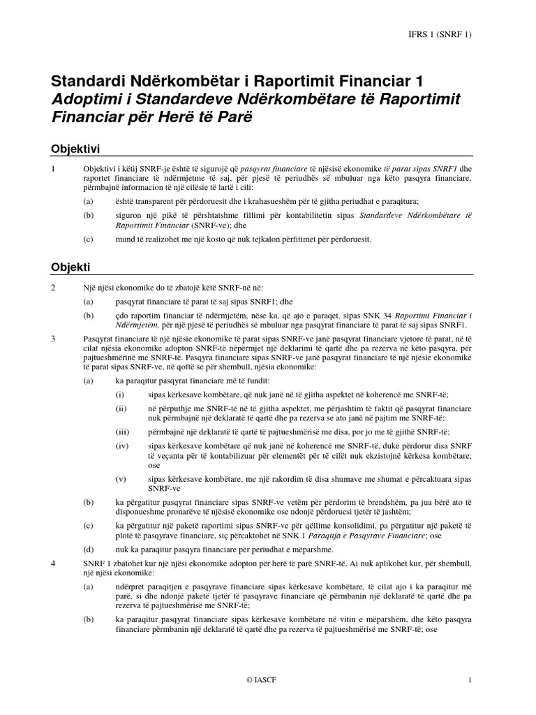Ifrs 1 Adoptimi I Standardeve Nderkombetare Te Raportimit Financiar Per ...