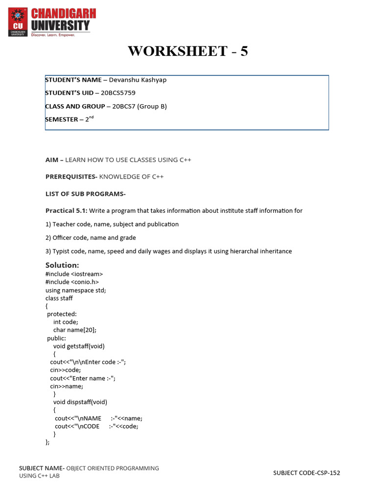 C++ Worksheet-5 (Inheritance) | Download Free PDF | C++ | Systems ... C++ Worksheet-5 (Inheritance) | Download Free PDF | C++ | Systems ...