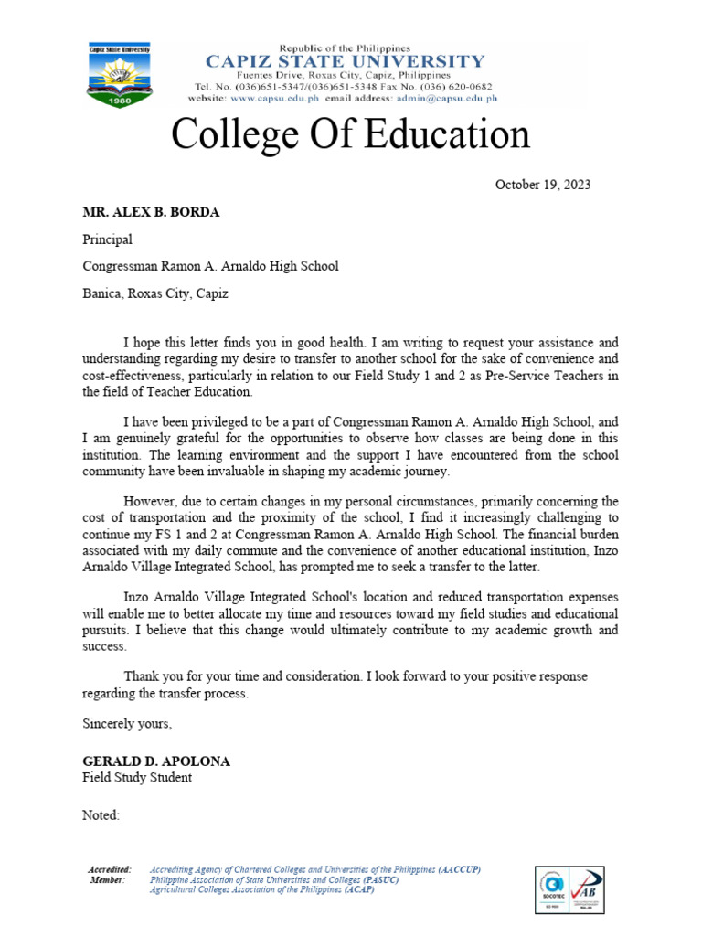 Letter of Transfer | PDF