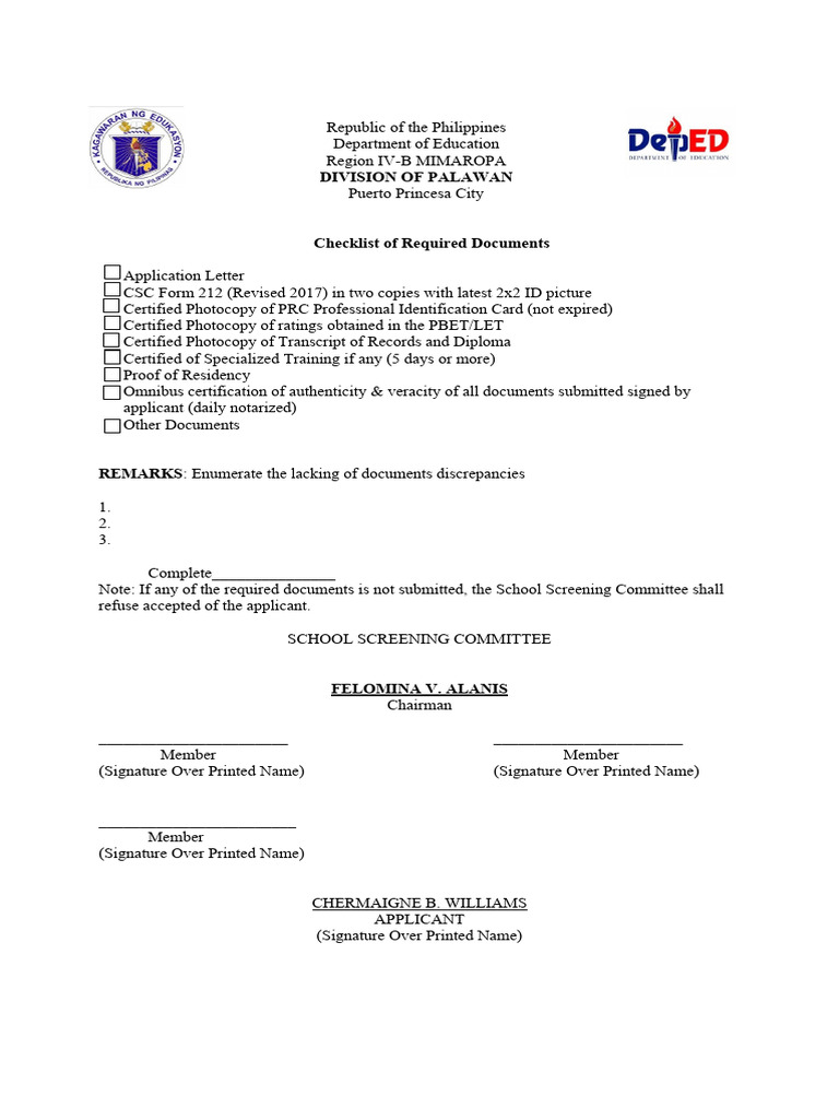 Checlist Form | PDF