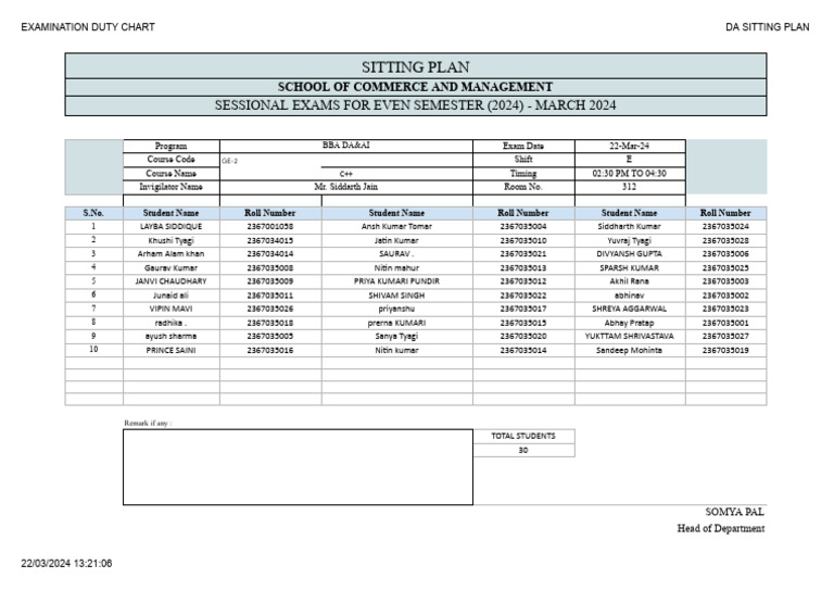 Examination Duty Chart - Google Sheets11 | PDF