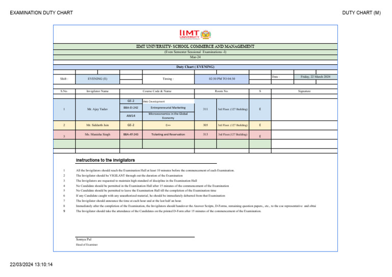 Examination Duty Chart - Google Sheets1 | PDF
