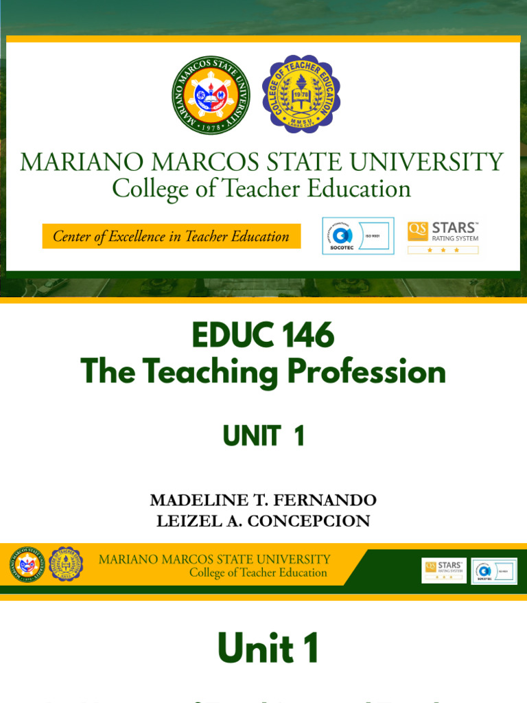 Unit 1 - (Part 1) Educ 146 | PDF | Teachers | Pedagogy